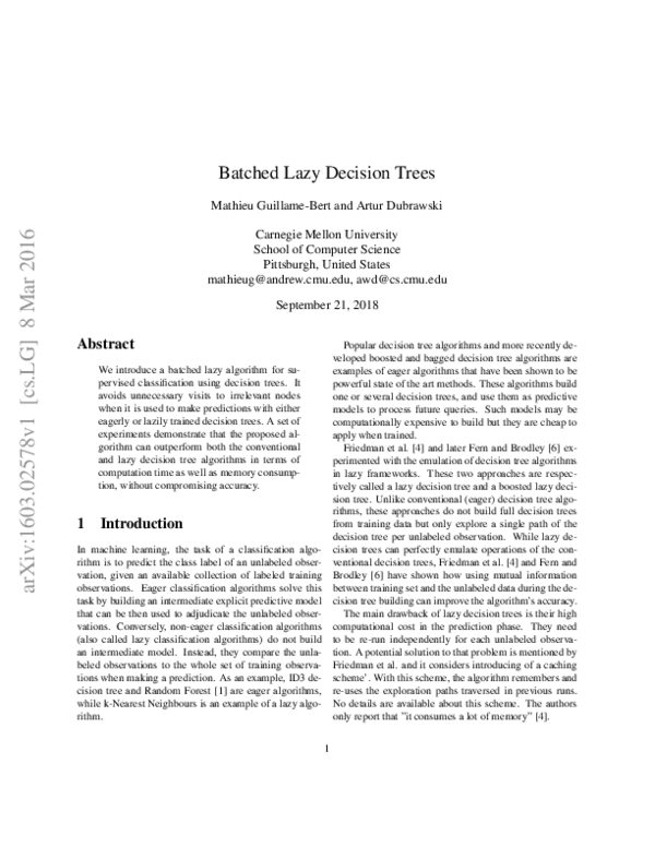 (PDF) Batched Lazy Decision Trees