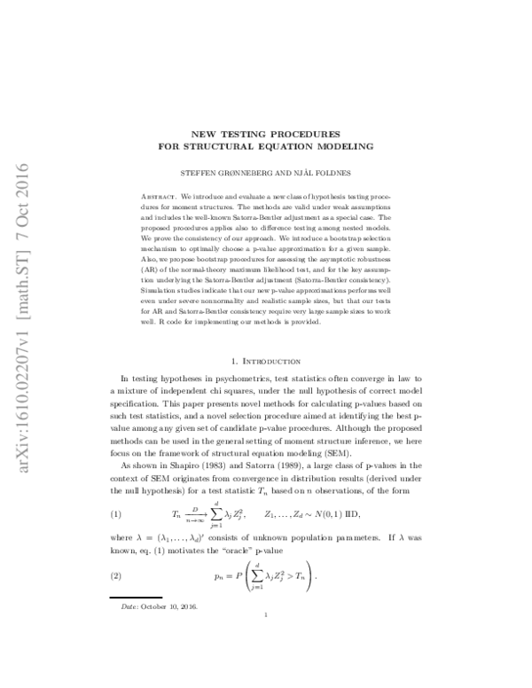 (PDF) New testing procedures for Structural Equation Modeling