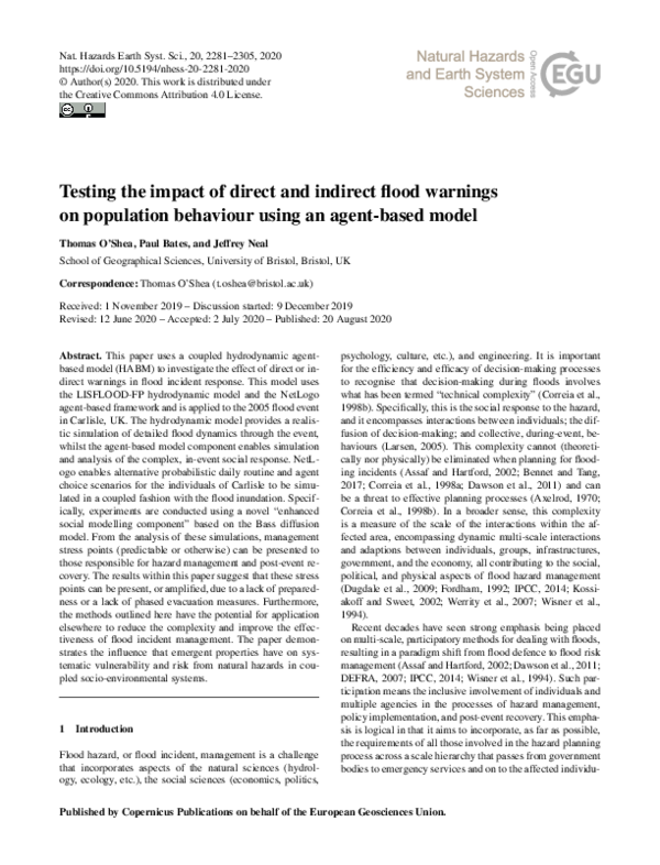 (PDF) Testing the impact of direct and indirect flood warnings on ...