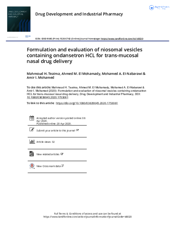 (PDF) Formulation and evaluation of niosomal vesicles containing ...