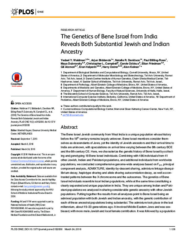 (PDF) The genetics of Bene Israel from India reveals both substantial ...