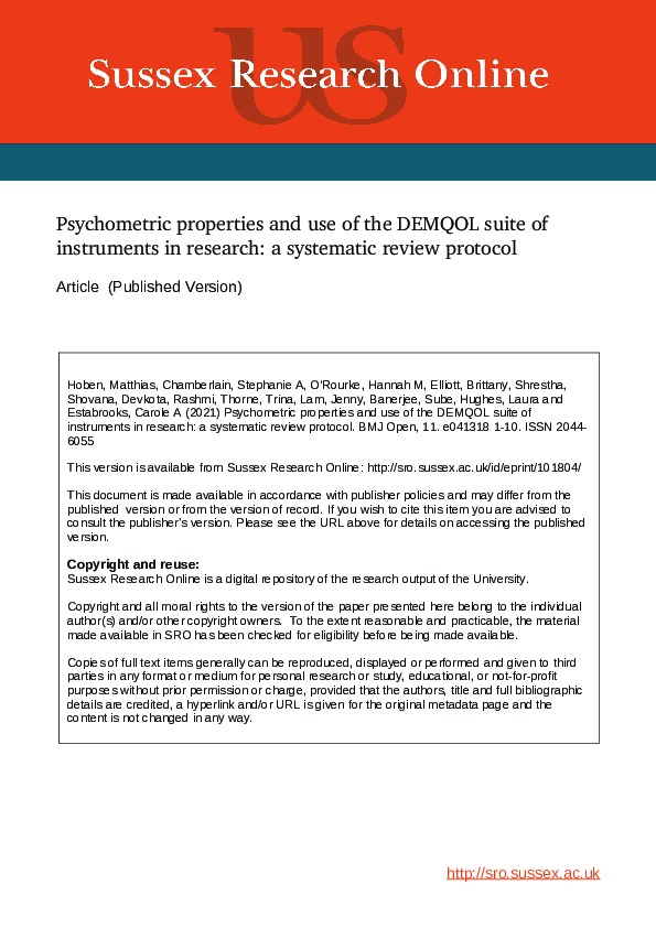 (PDF) Psychometric properties and use of the DEMQOL suite of ...