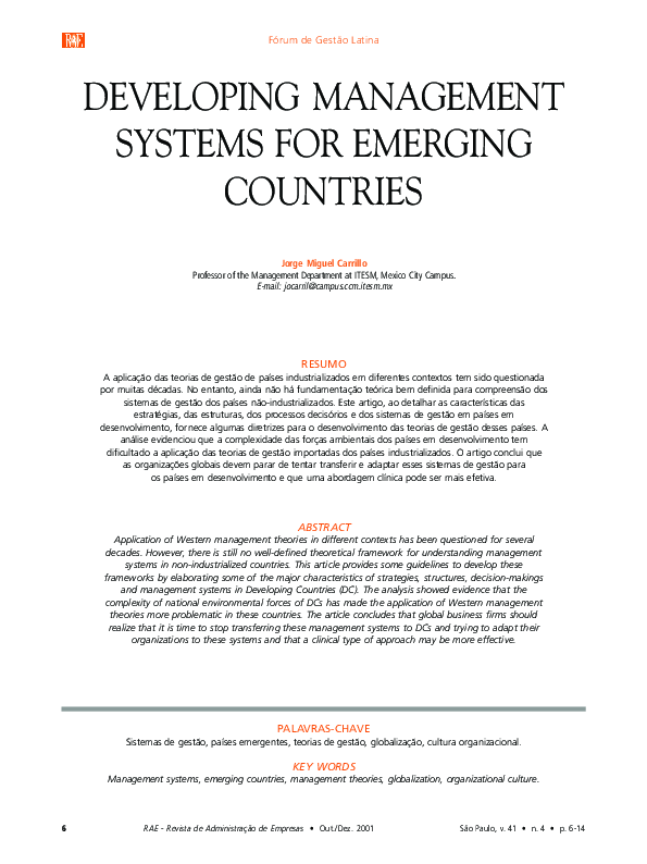(PDF) Developing management systems for emerging countries