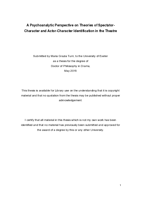 (PDF) A psychoanalytic perspective on theories of spectator-character ...