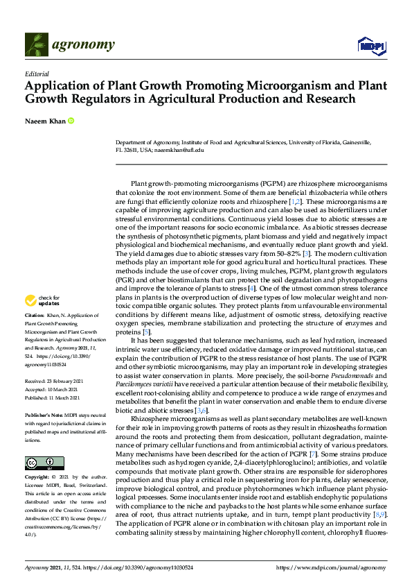 (PDF) Application of Plant Growth Promoting Microorganism and Plant Growth Regulators in ...