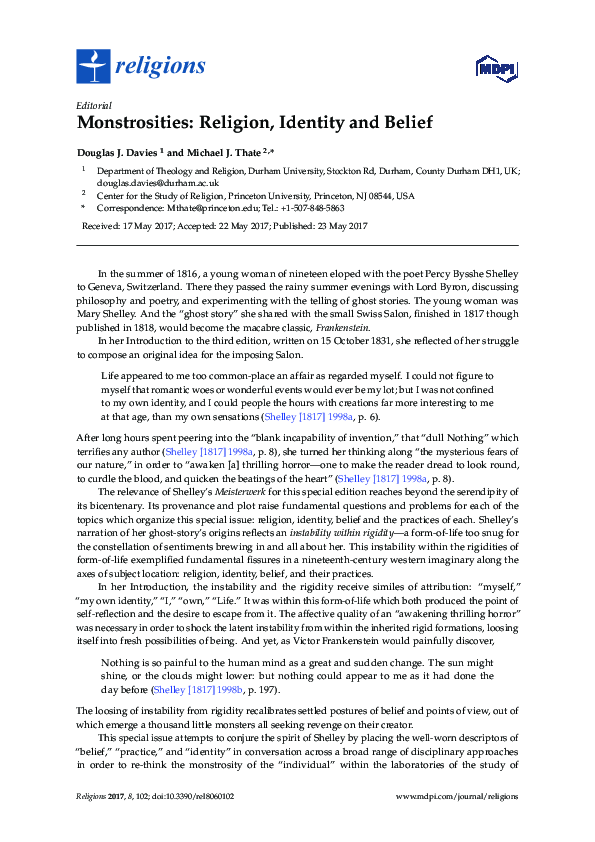 (PDF) Monstrosities: Religion, Identity and Belief