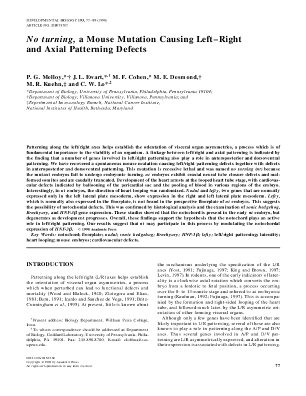 (PDF) No turning,a Mouse Mutation Causing Left–Right and Axial ...