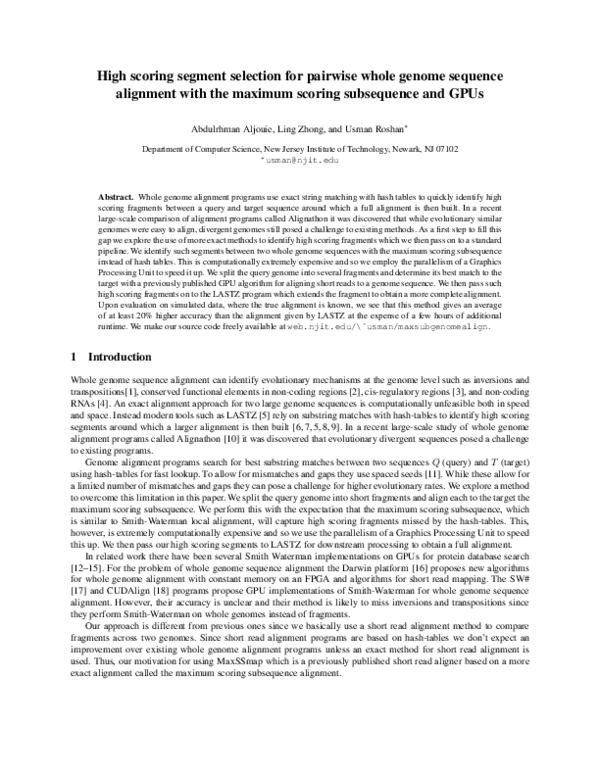 High Scoring Segment Selection For Pairwise Whole Genome Sequence Alignment With The Maximum 9245