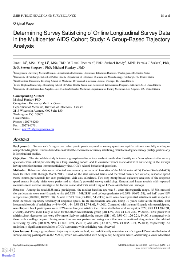 (PDF) Determining Survey Satisficing of Online Longitudinal Survey Data in the Multicenter AIDS ...