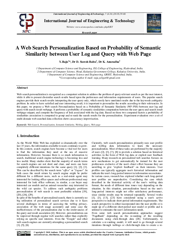 (PDF) A Web Search Personalization Based on Probability of Semantic Similarity between User Log ...