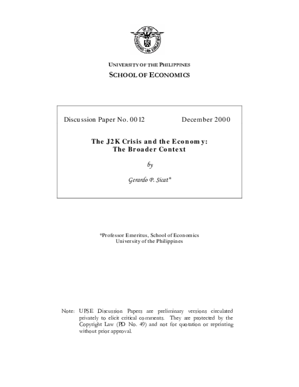 (PDF) The J2K Crisis and the Economy: The Broader Context
