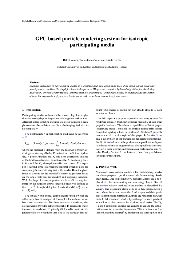Pdf Gpu Based Particle Rendering System For Isotropic Participating Media Tamás Umenhoffer 