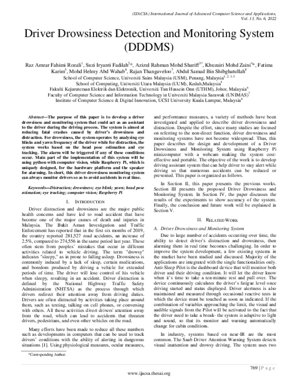 (PDF) Driver Drowsiness Detection and Monitoring System (DDDMS)