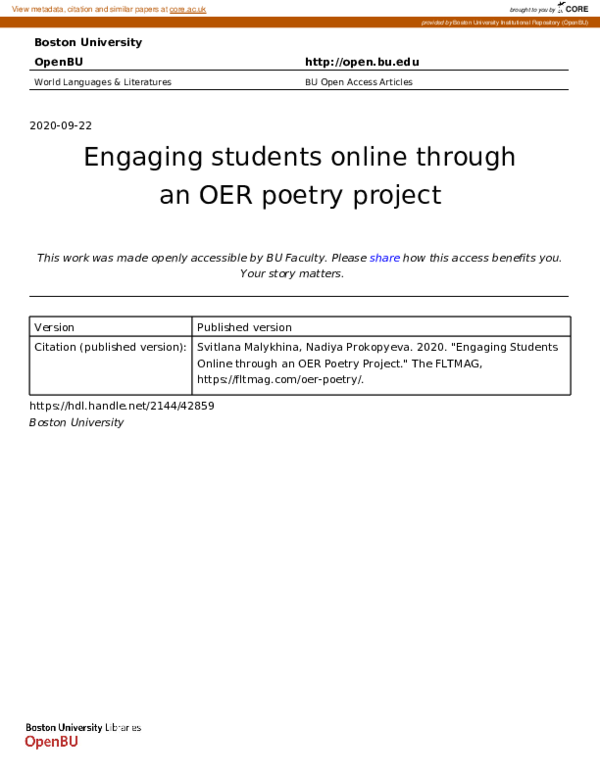 (PDF) Engaging Students Online Through an Oer Poetry Project