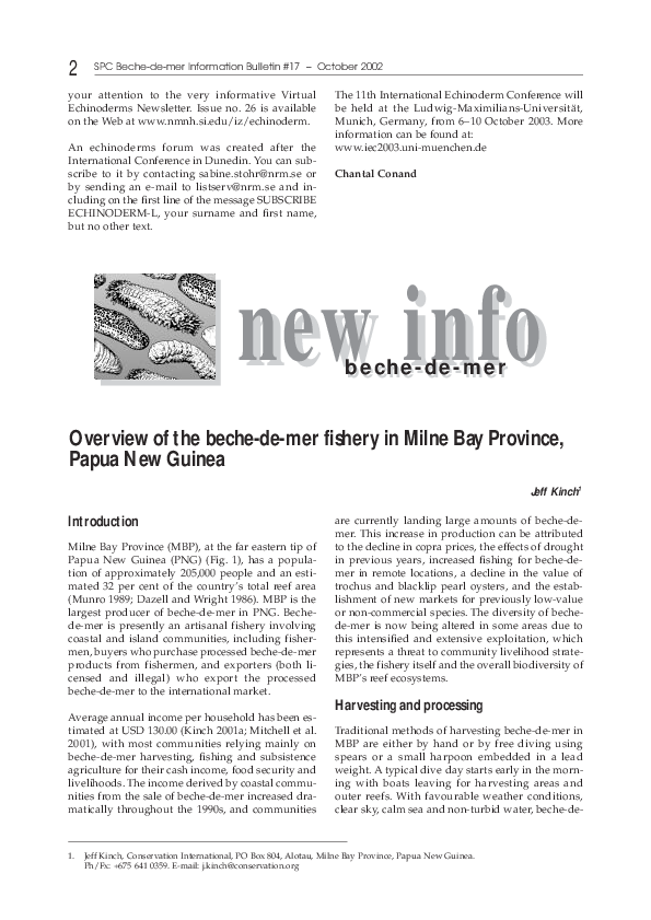 (PDF) Overview of the beche-de-mer fishery in Milne Bay Province, Papua ...