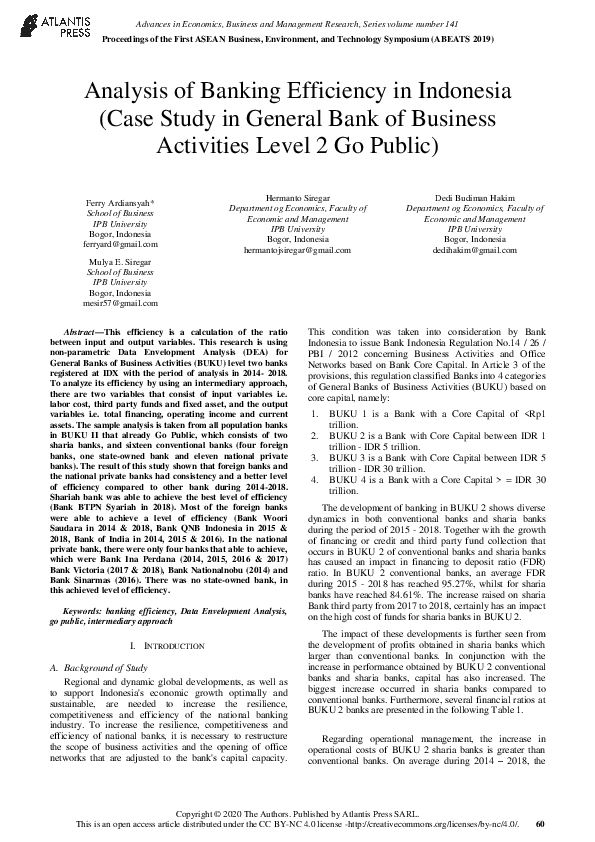 (PDF) Analysis of Banking Efficiency in Indonesia (Case Study in General Bank of Business ...