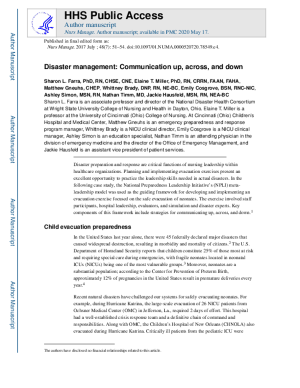 Pdf Disaster Management Communication Up Across And Down