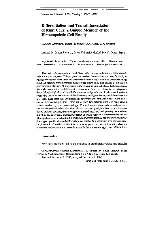 (PDF) Differentiation and Transdifferentiation of Mast Cells; a Unique ...