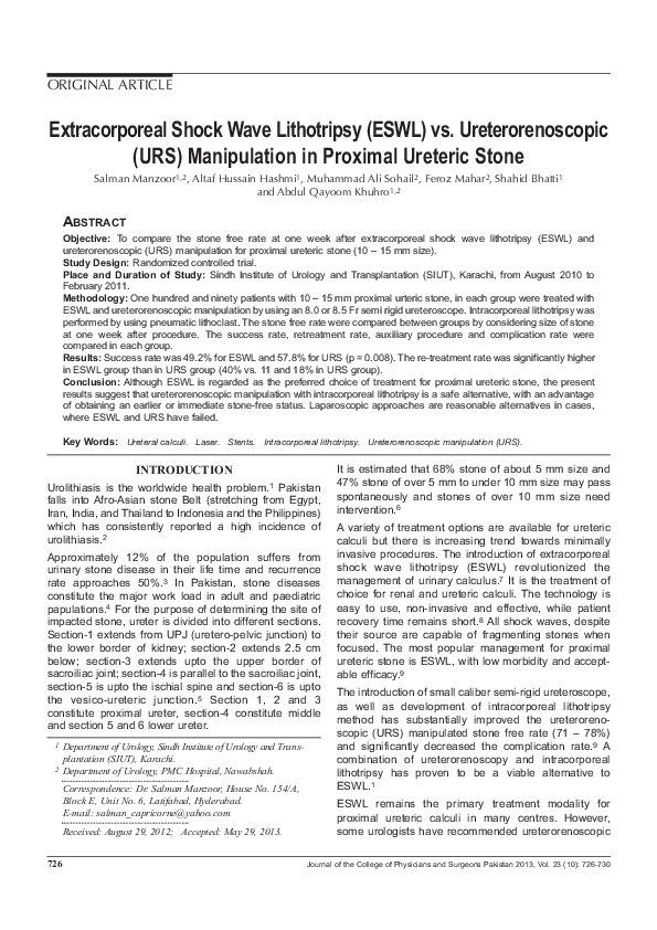 (PDF) Extracorporeal shock wave lithotripsy (ESWL) vs ...
