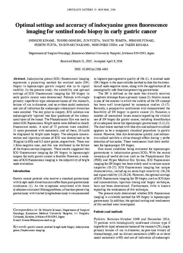 (PDF) Optimal settings and accuracy of indocyanine green fluorescence ...