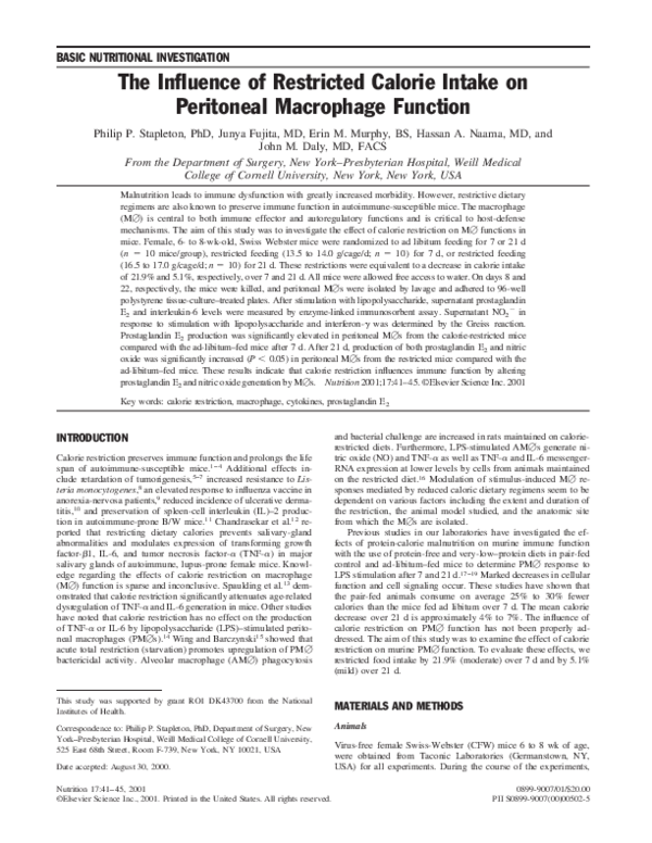 (PDF) The influence of restricted calorie intake on peritoneal ...