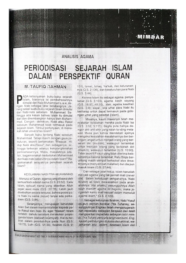 (PDF) Periodisasi Sejarah Islam dalam Perspektif Quran | M. Taufiq Rahman - Academia.edu