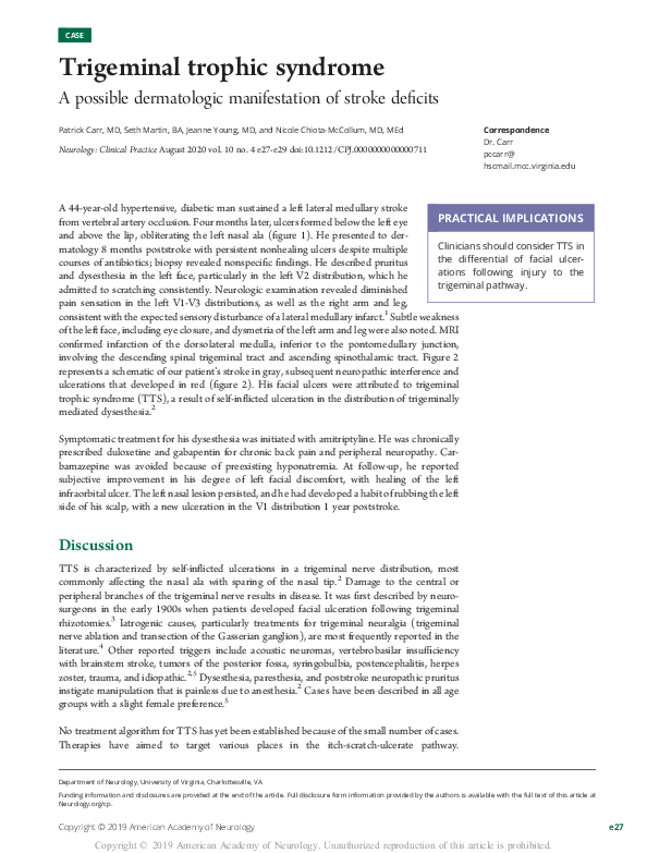(PDF) Trigeminal Trophic Syndrome