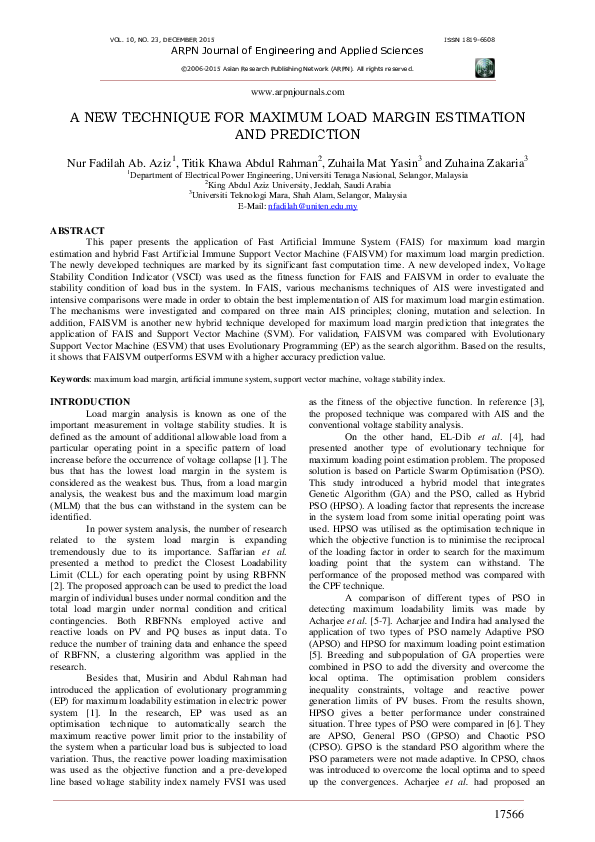 (PDF) A new technique for maximum load margin estimation and prediction