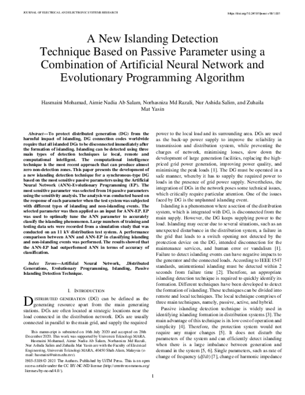 Pdf A New Islanding Detection Technique Based On Passive Parameter Using A Combination Of 8798