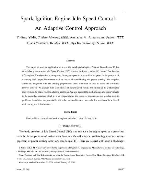 (PDF) Spark-Ignition-Engine Idle Speed Control: An Adaptive Control ...