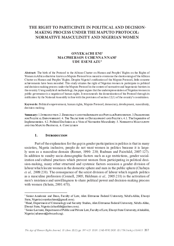 (PDF) The Right to Participate in Political and Decision-Making Process ...