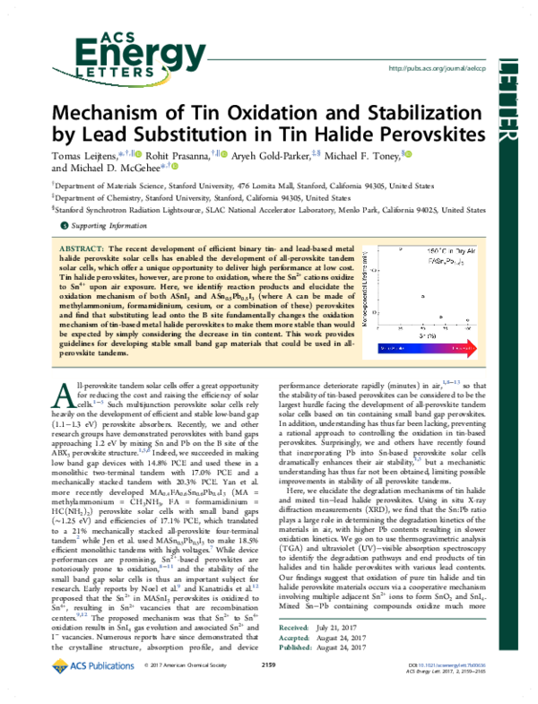 (PDF) Mechanism of Tin Oxidation and Stabilization by Lead Substitution ...