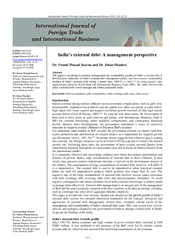 (PDF) India’s external debt: A management perspective