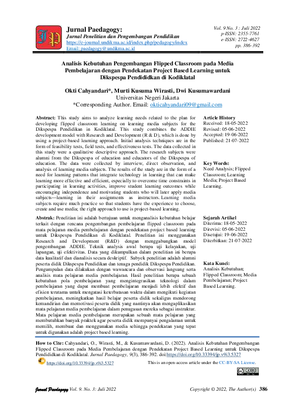 (PDF) Analisis Kebutuhan Pengembangan Flipped Classroom pada Media Pembelajaran dengan ...