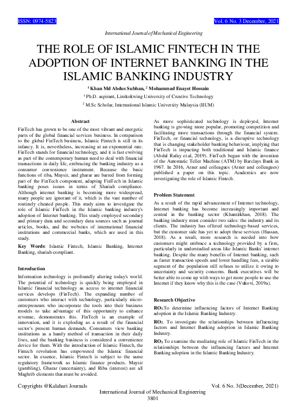 (PDF) THE ROLE OF ISLAMIC FINTECH IN THE ADOPTION OF INTERNET BANKING IN THE ISLAMIC BANKING ...