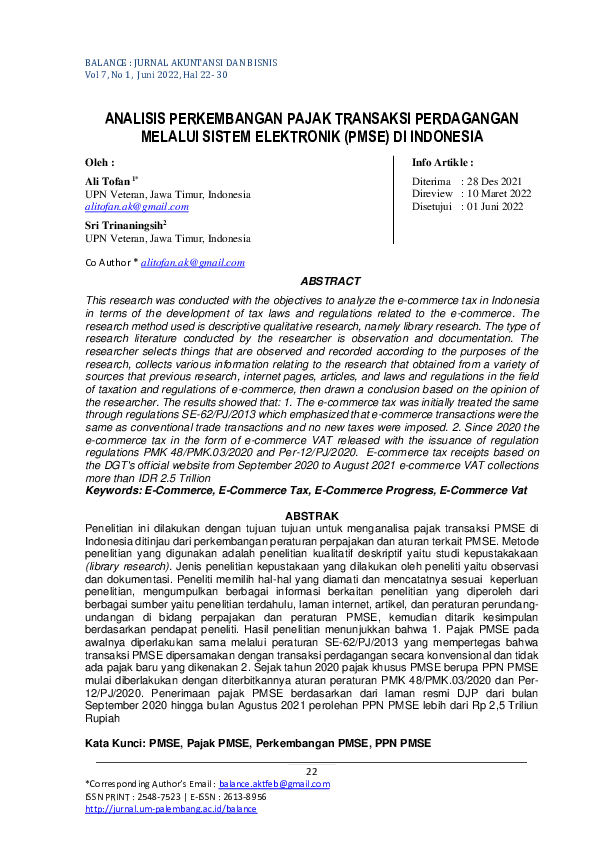 (PDF) Analisis Perkembangan Pajak Transaksi Perdagangan Melalui Sistem Elektronik (Pmse) DI ...