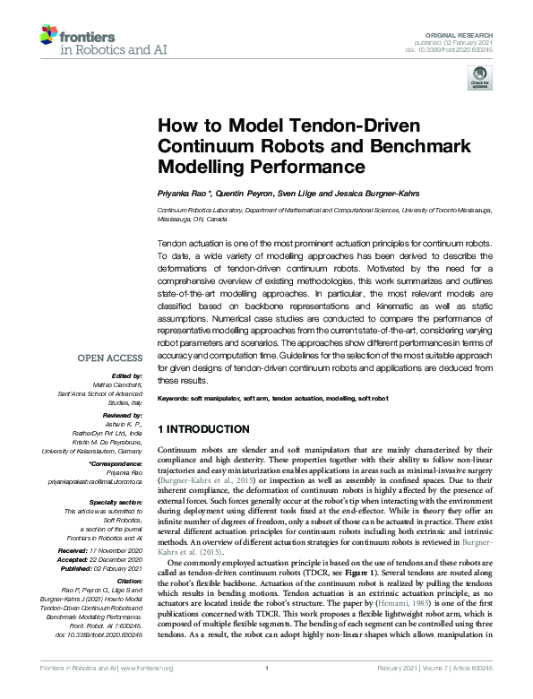 (PDF) How to Model Tendon-Driven Continuum Robots and Benchmark Modelling Performance