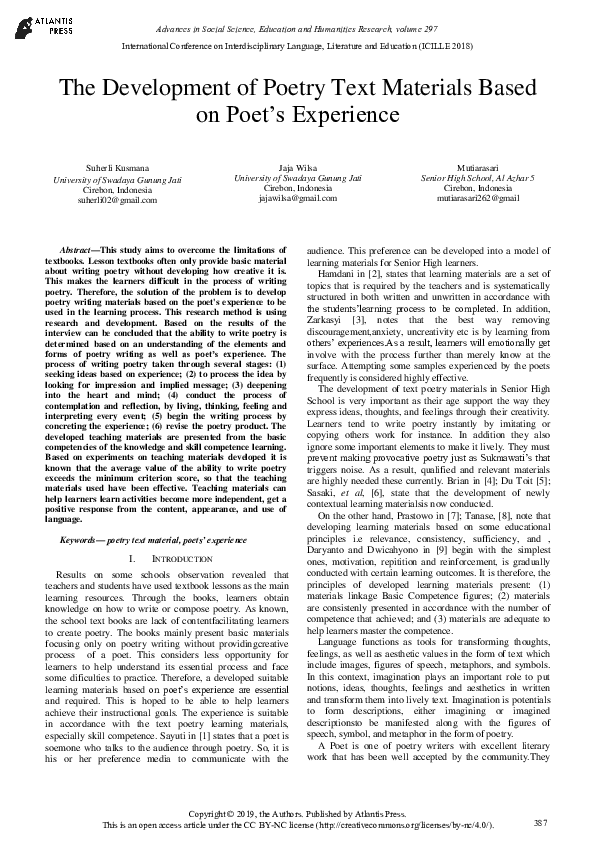 (PDF) The Development of Poetry Text Materials Based on Poet’s Experience