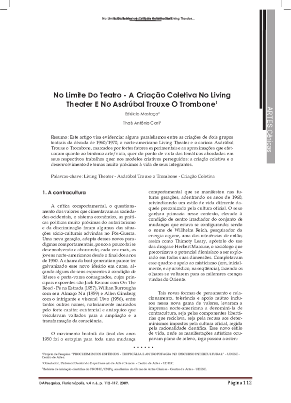 (PDF) No limite do teatro: a criação coletiva no Living Theater e no ...