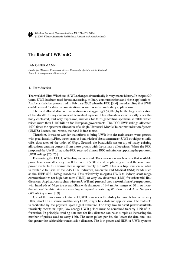 (PDF) The Role of UWB in 4G