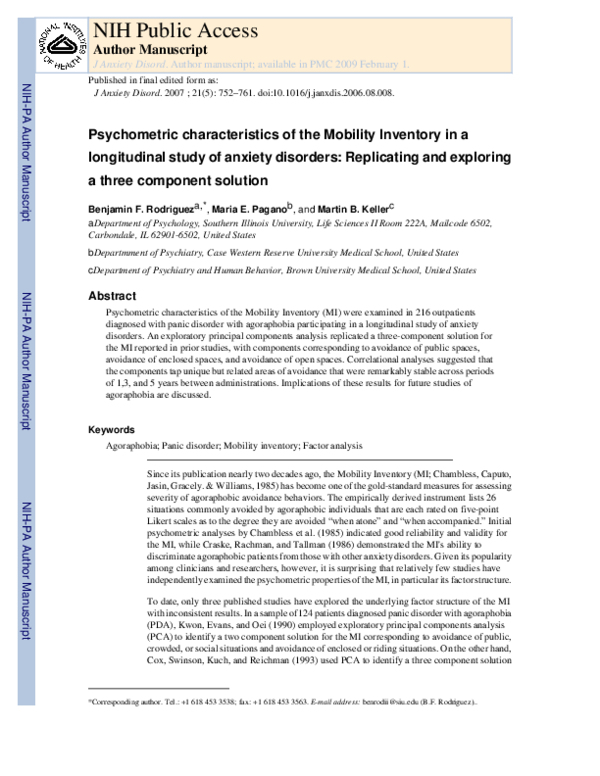 (PDF) Psychometric characteristics of the Mobility Inventory in a longitudinal study of anxiety ...