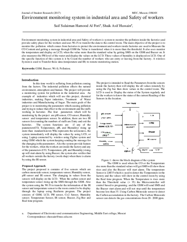 (PDF) Environment monitoring system in industrial area and Safety of ...
