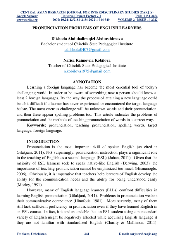 (PDF) Pronunciation Problems of English Learners