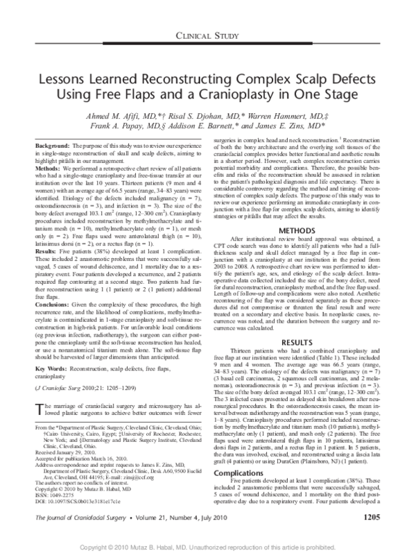 Pdf Lessons Learned Reconstructing Complex Scalp Defects Using Free