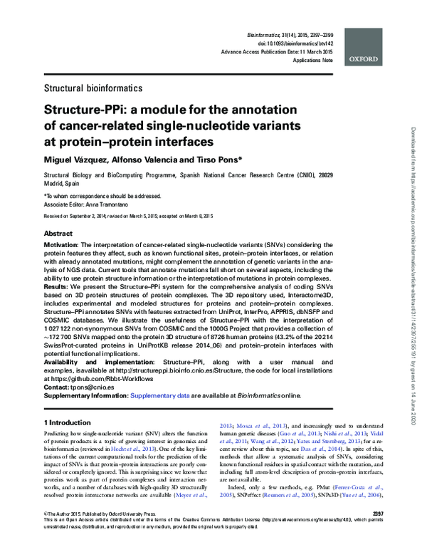 (PDF) Structure-PPi: a module for the annotation of cancer-related single-nucleotide variants at ...