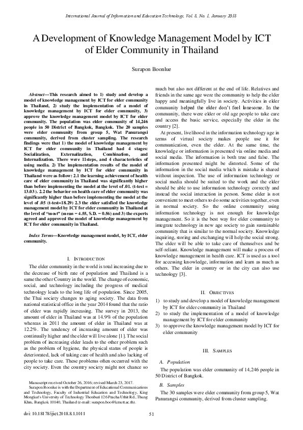 (PDF) A Development of Knowledge Management Model by ICT of Elder ...