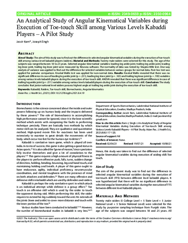 (PDF) An Analytical Study of Angular Kinematical Variables during ...