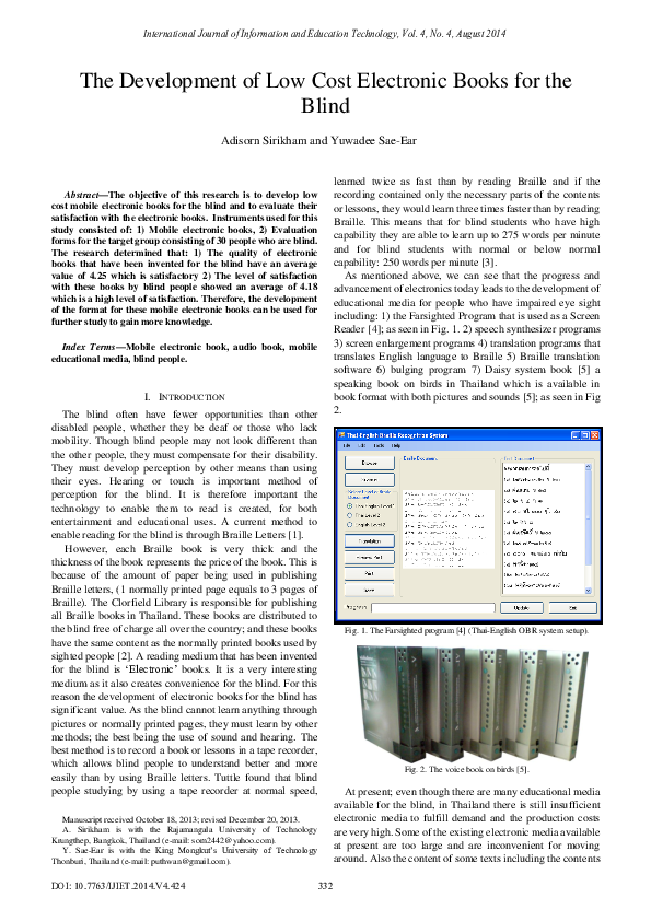 (PDF) The Development of Low Cost Electronic Books for the Blind