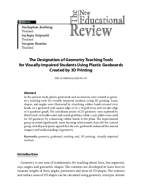 (PDF) The Designation of Geometry Teaching Tools for Visually-Impaired ...