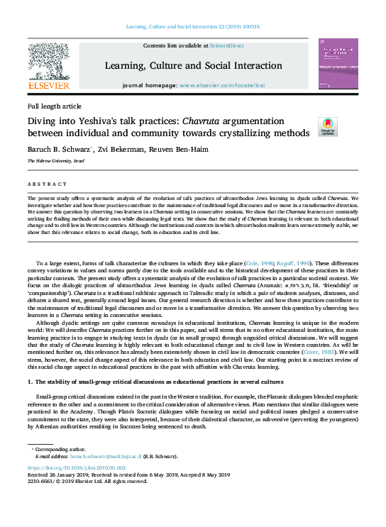 (PDF) Diving into Yeshiva's talk practices: Chavruta argumentation ...